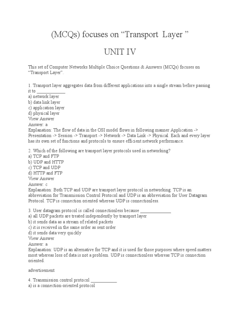 Computer Networks Multiple Choice Questions | PDF | Internet Protocol ...