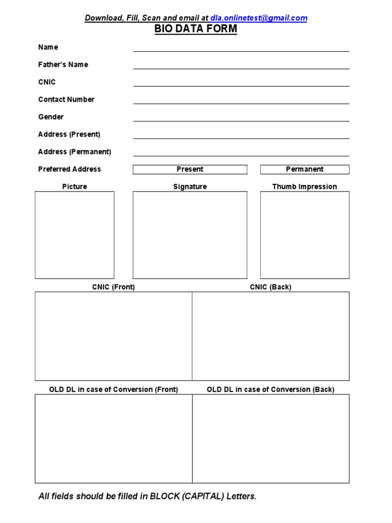 Bio Data Form: Download, Fill, Scan and Email at | PDF