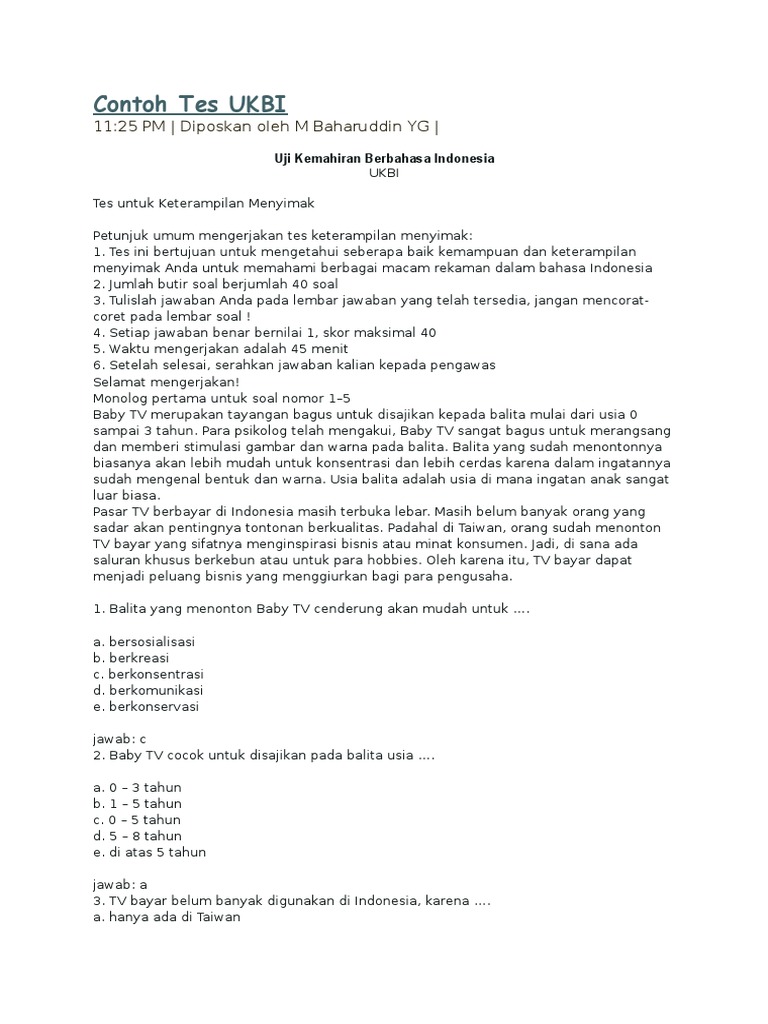 Contoh Tes UKBI | PDF