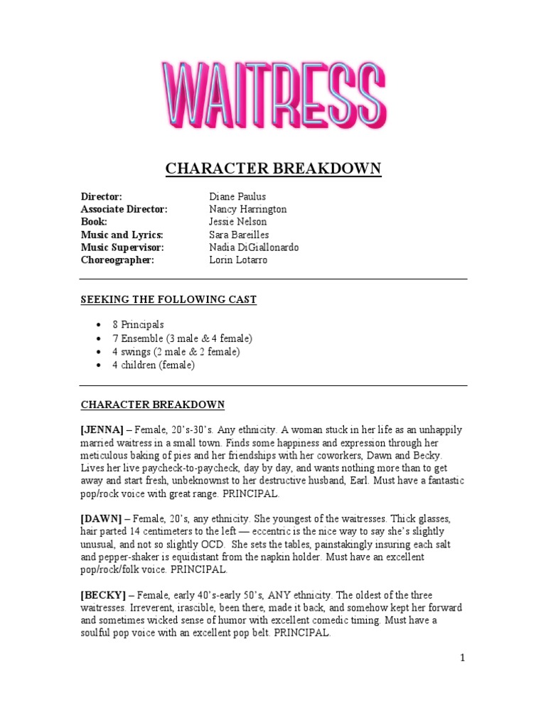WAITRESS Character Breakdown v2 | PDF
