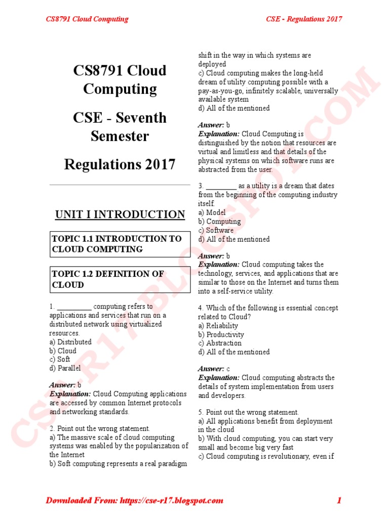 CS8791 Cloud Computing | Download Free PDF | Cloud Computing | Computing