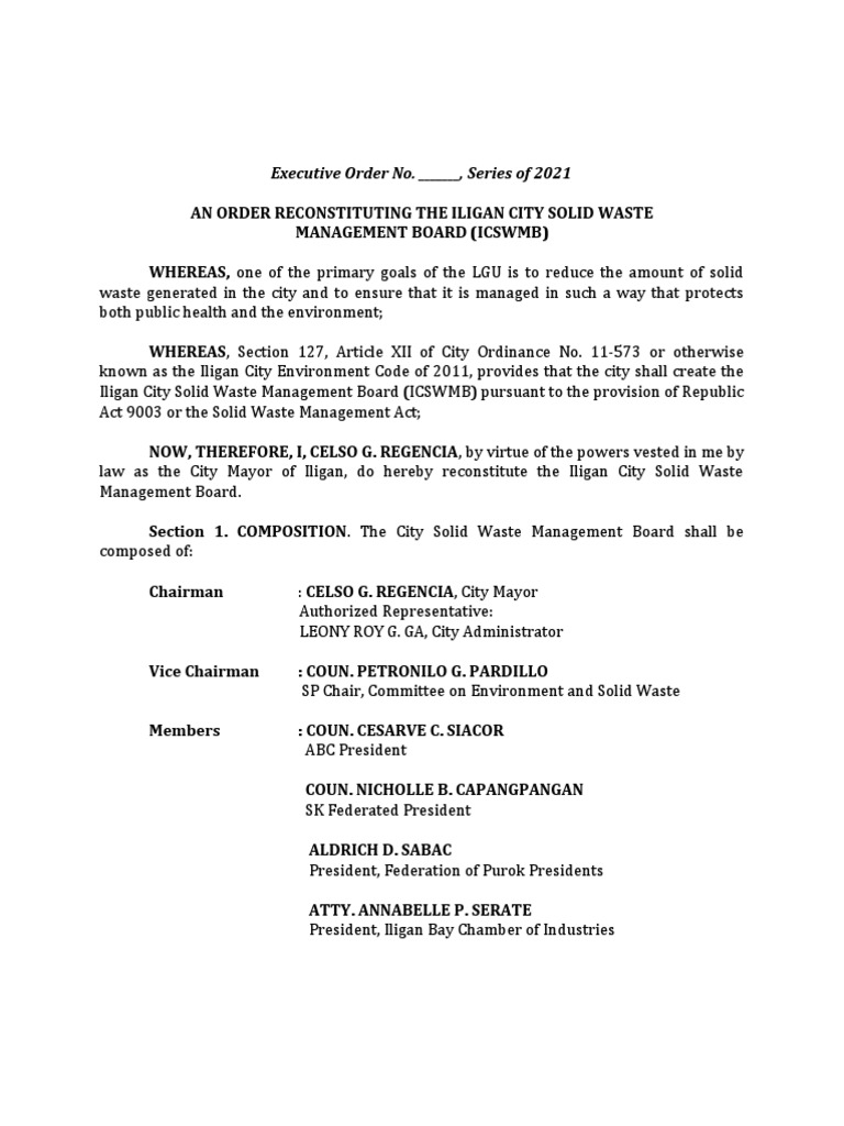 E. O. Solid Waste Management Board | PDF | Waste Management | Human ...