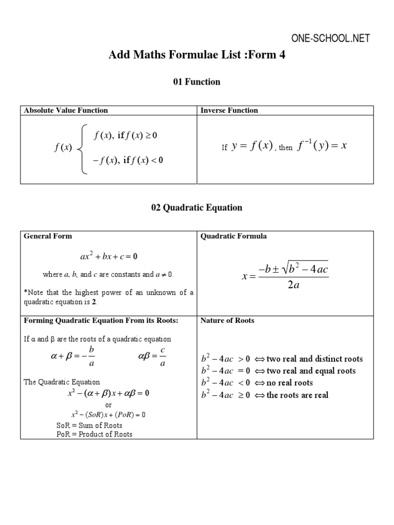 SPM Add Maths Formula List Form4 | PDF | Sine | Median