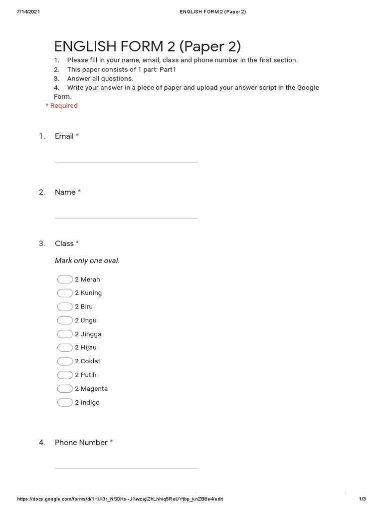 English Form 2 Exam Paper | PDF