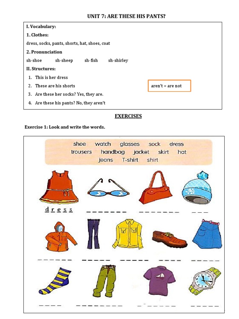 Unit 7: Are These His Pants?: I. Vocabulary: 1. Clothes | PDF | Dress ...