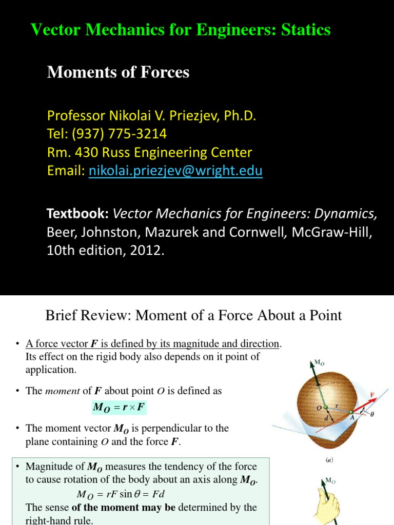 Moments of Forces: Vector Mechanics For Engineers: Statics | PDF | Euclidean Vector | Force