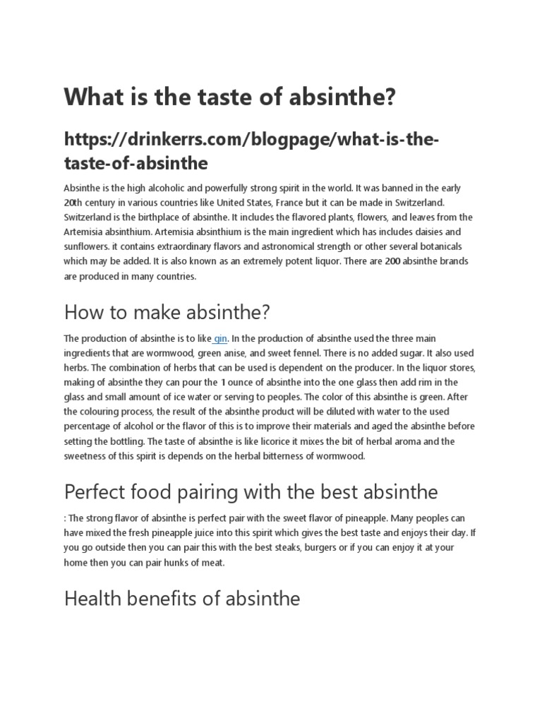 Understanding Absinthe's Unique Flavor | PDF | Distilled Drinks ...