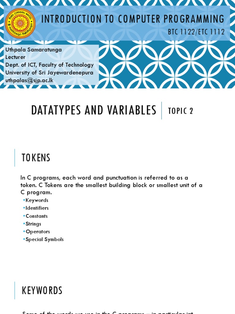 Icp Topic 2 Data Types And Variables Pdf Data Type Integer Computer Science