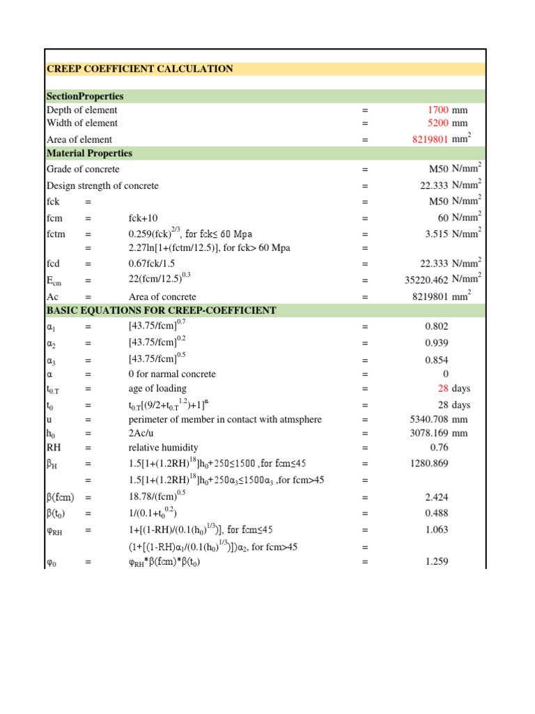 Creep Coefficient Calculation | PDF | Applied And Interdisciplinary ...
