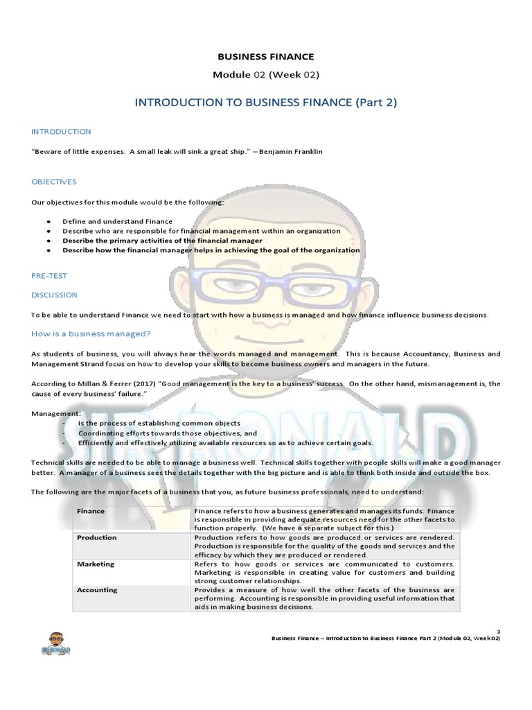 BF Module 02 Week 02 Introduction To Business Finance Part 2 | PDF ...