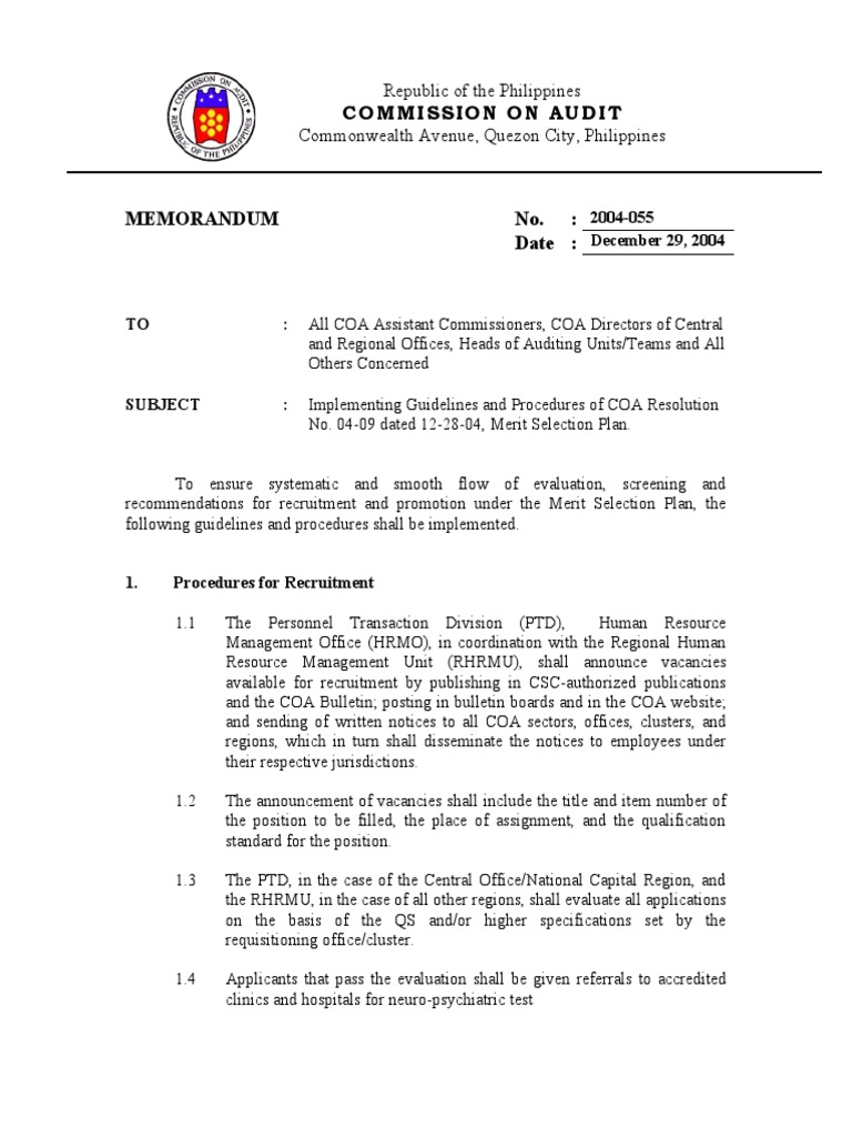 Implementing Guidelines for the Merit Selection Plan of the Commission ...