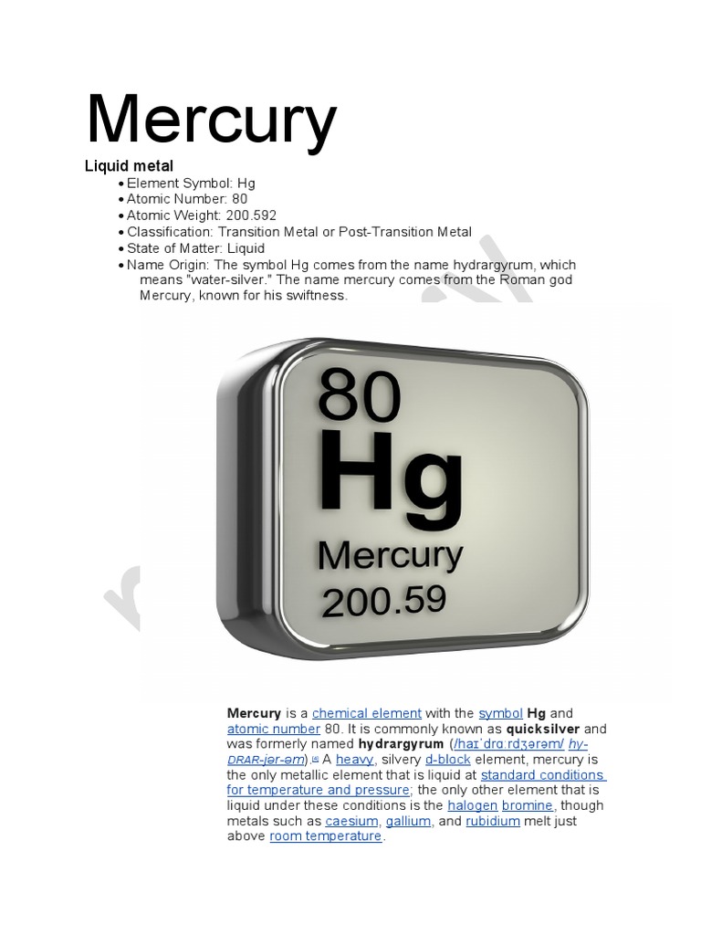 Mercury: Liquid Metal | PDF | Mercury (Element) | Chemistry
