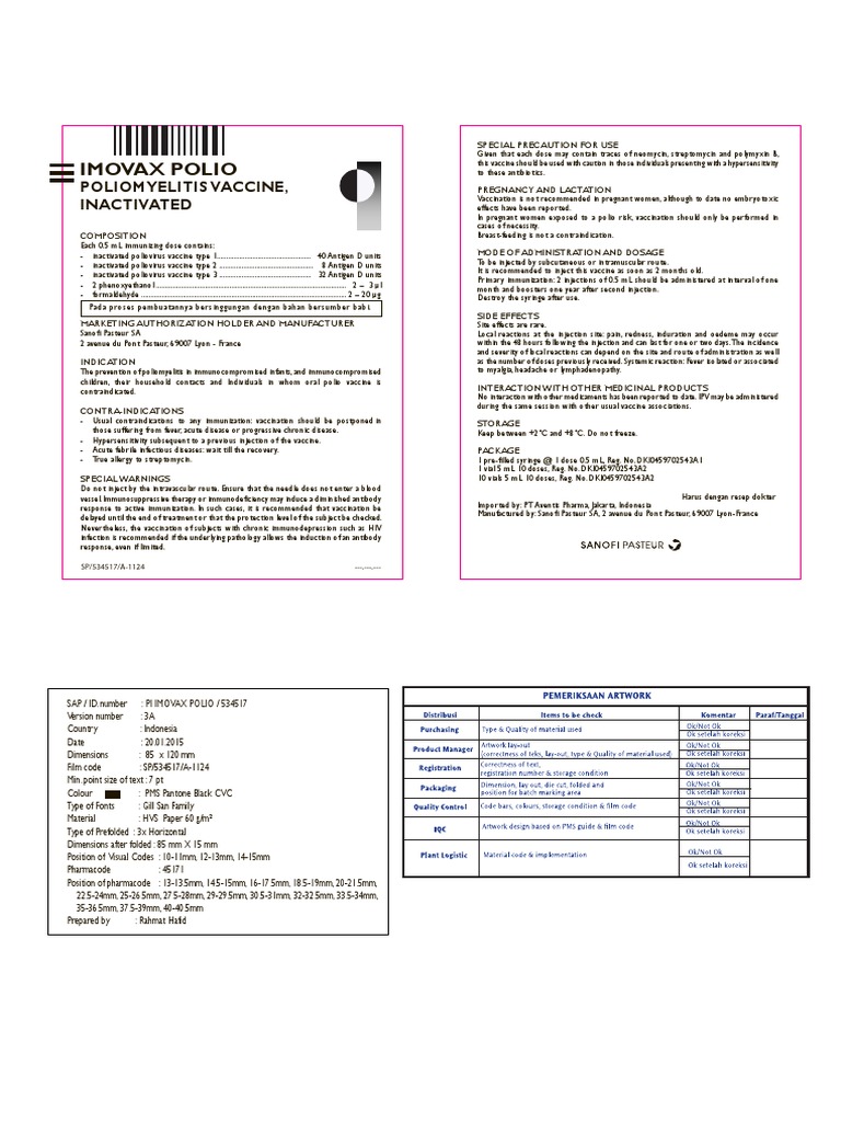 Imovax Polio Larutan Injeksi 0,5 ML (Pre-Filled Syringe) | PDF ...