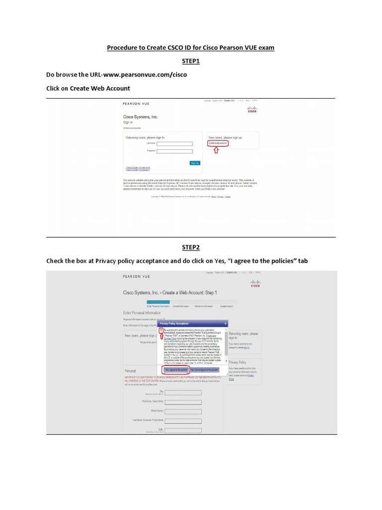 Create Cisco ID for Pearson VUE Exam | PDF