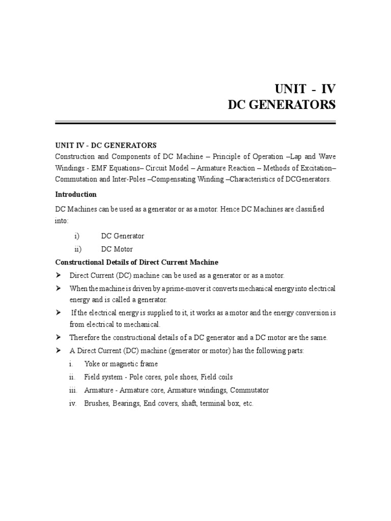 Rotating Machines and Transformers Unit 2 DC GENERATOR CLASS NOTES ...