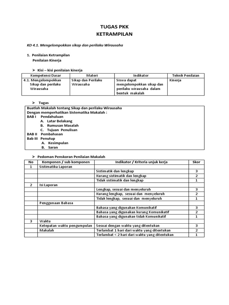 Tugas PKK Ketrampilan KD 3.1 | PDF