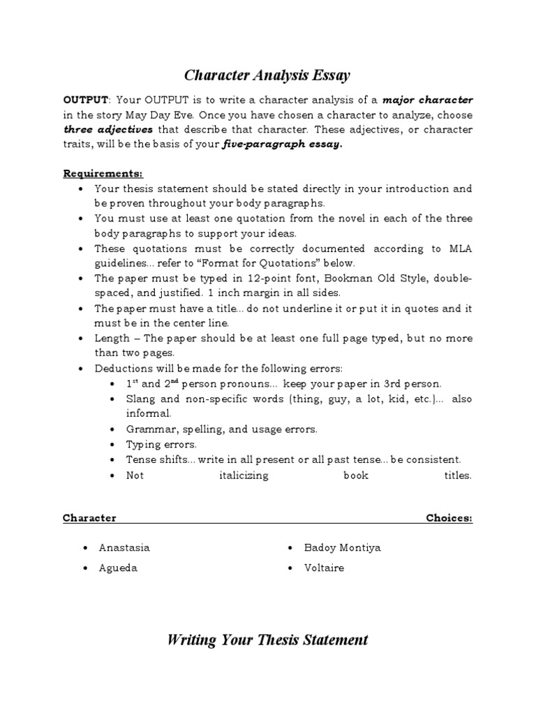 Character Analysis Essay | PDF | Essays | Writing