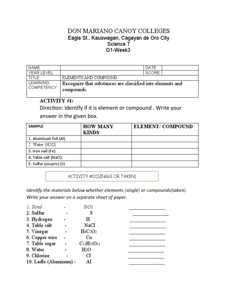 Activity Sheet For SCIENCE 7 Q1 Week3 | PDF