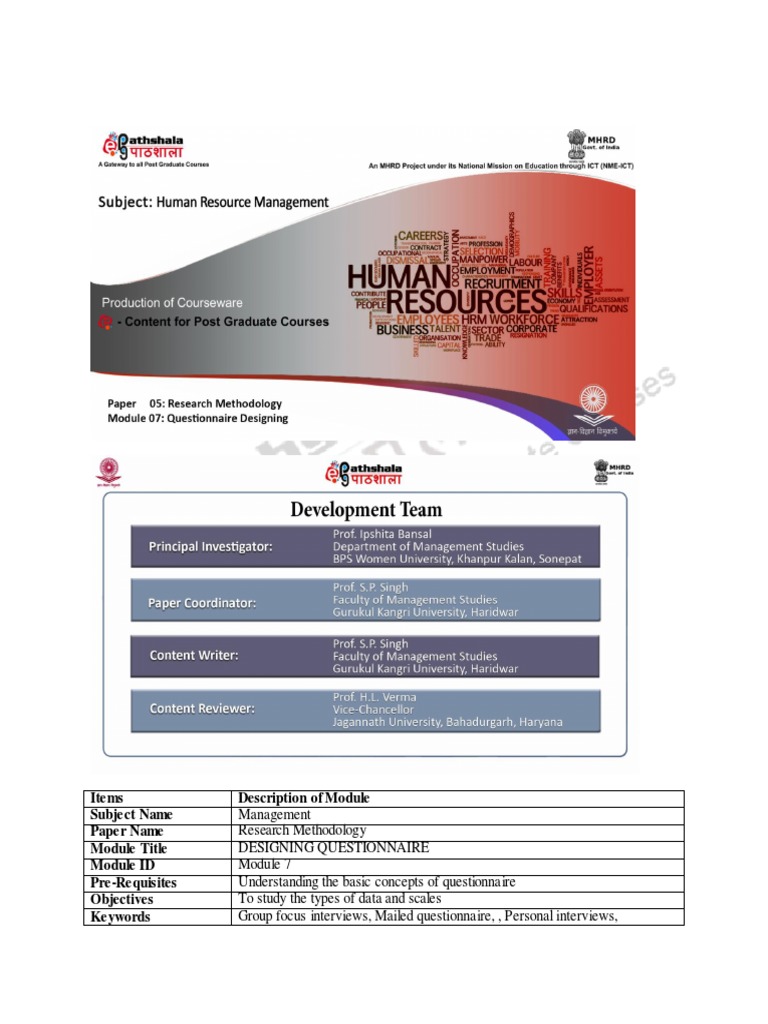 Module 7 Q1 Designingof Questionnaire | PDF | Questionnaire | Survey ...