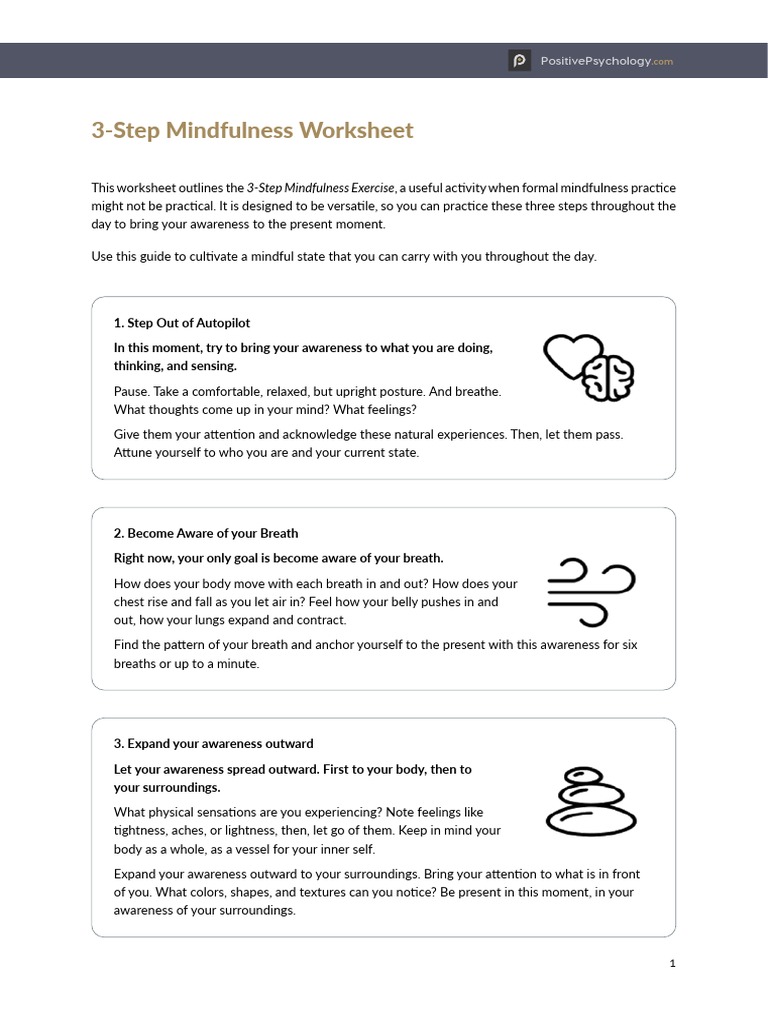 3-Step Mindfulness Exercise Worksheet | PDF