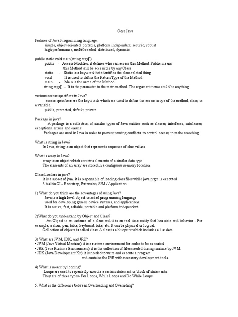 Core Java Interview Ques | PDF | Java Virtual Machine | Method (Computer Programming)