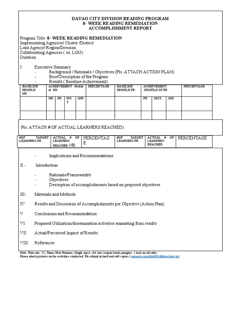 Davao City 8-Week Reading Report | PDF | Career & Growth