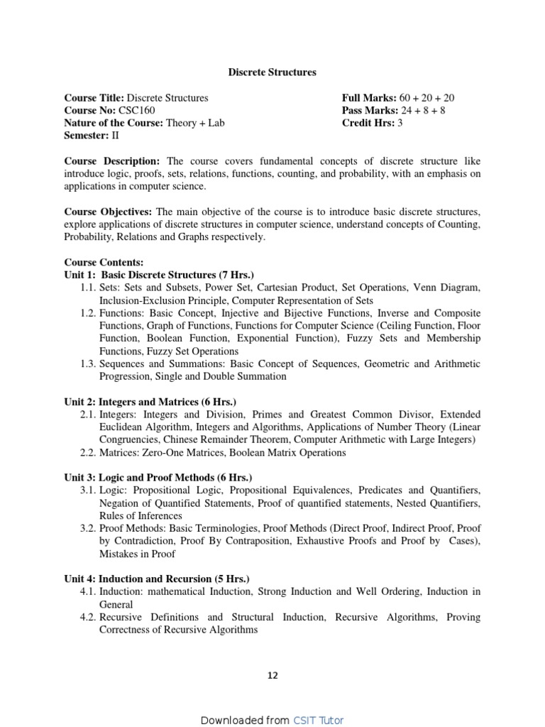 Discrete Structure Syllabus | PDF | Function (Mathematics) | Discrete Mathematics