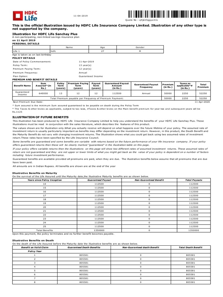 This Is The Official Illustration Issued by HDFC Life Insurance Company ...