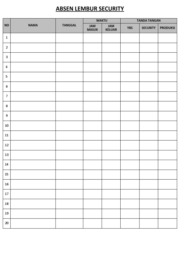 Form - Absen Lembur Security | PDF