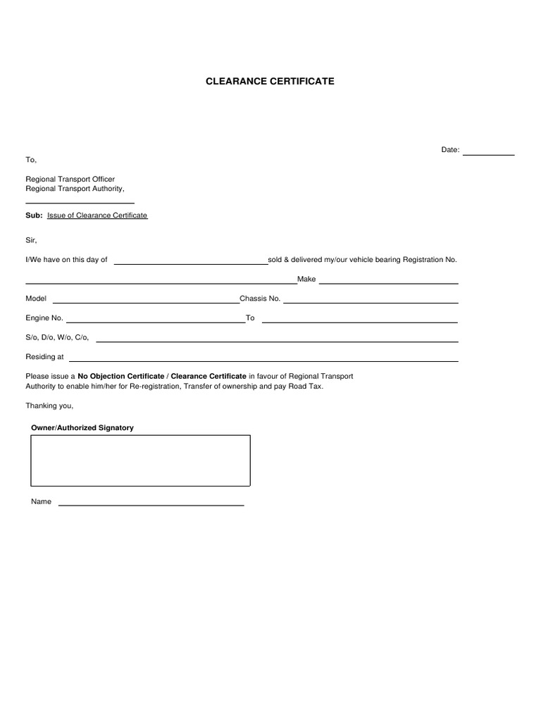 Sub: Issue of Clearance Certificate | PDF | Insurance | Property