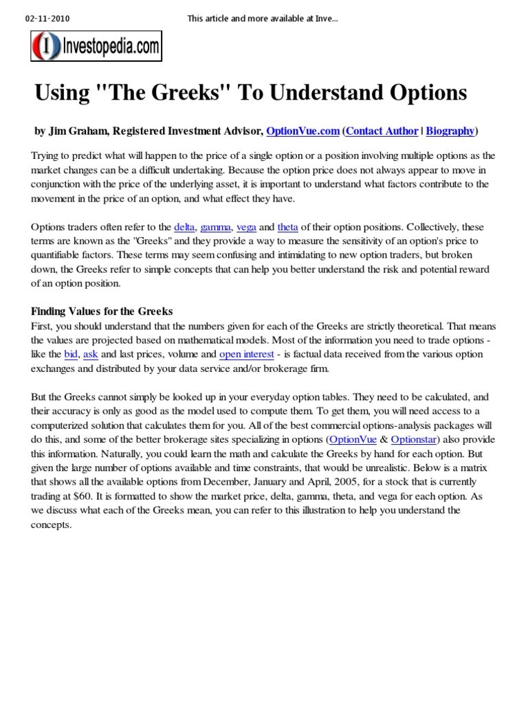 Option Greeks | PDF | Greeks (Finance) | Moneyness