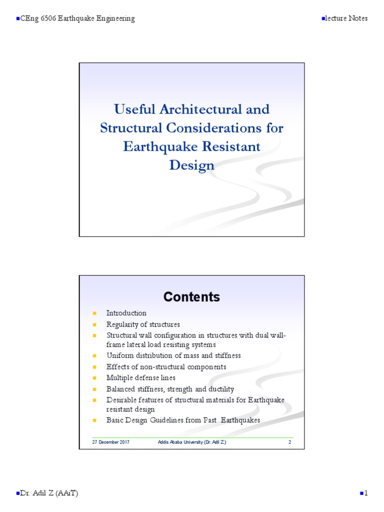 Useful Architectural and Structural Considerations For Earthquake ...