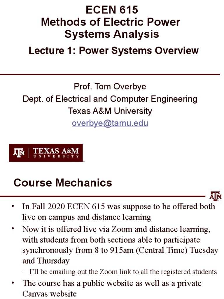 Lecture 1: Power Systems Overview: Prof. Tom Overbye Dept. of ...