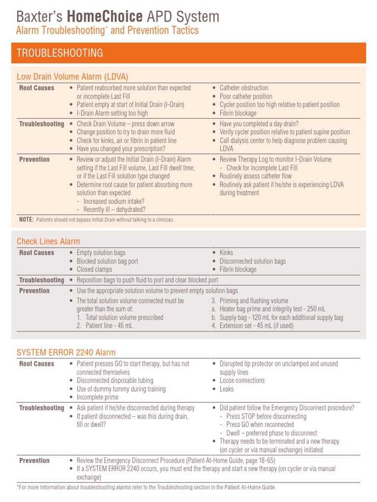 HomeChoice APD Alarm Troubleshooting Guide | PDF | Medical Treatments ...