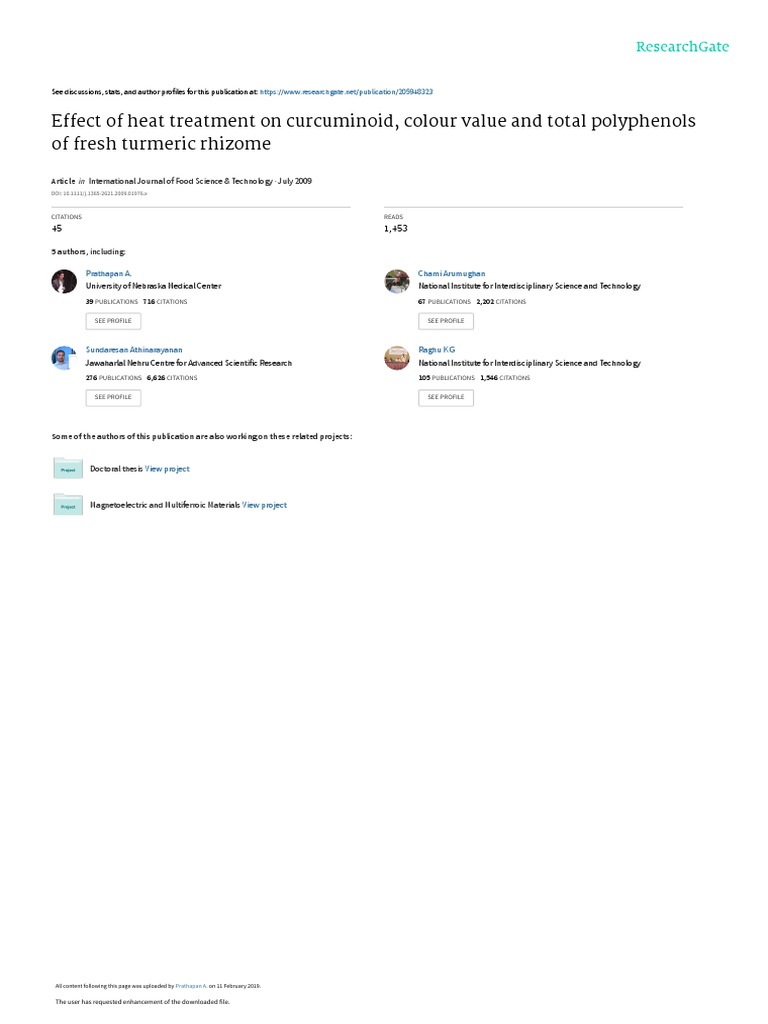 Effect of Heat Treatment On Curcuminoid, Colour Value and Total ...