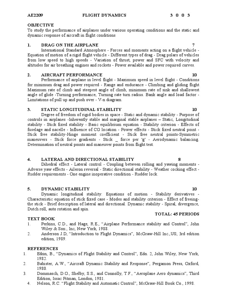 AE2209 Flight Dynamics Syllabus | PDF | Flight Dynamics (Fixed Wing ...