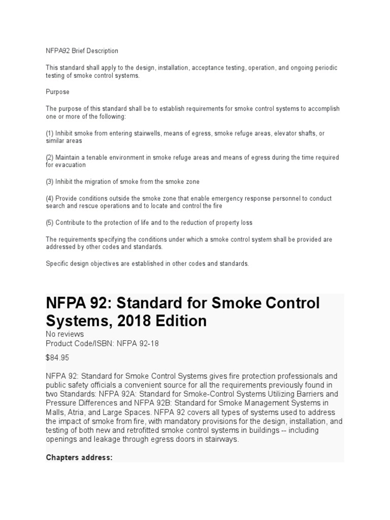 NFPA 92: Smoke Control Systems Guide | PDF | Stairs | Smoke