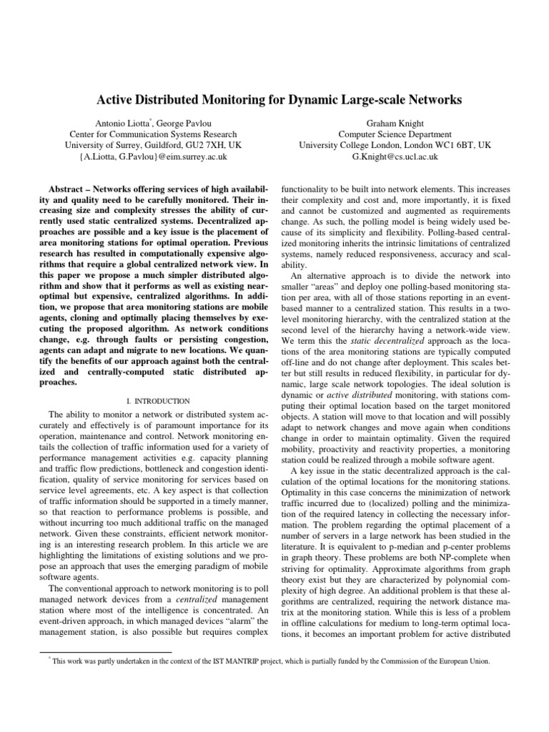 Active Distributed Monitoring For Dynamic Large-Scale Networks | PDF | Routing | Mathematical ...