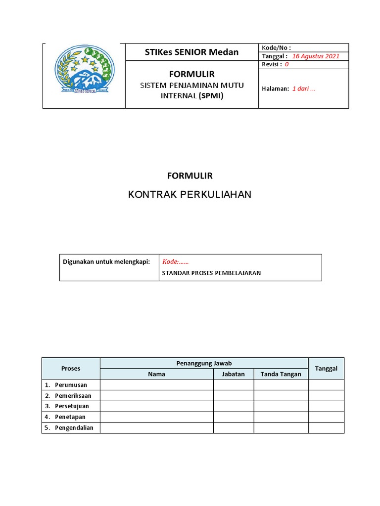 Format Kontrak Kuliah Sesuai SPMI | PDF