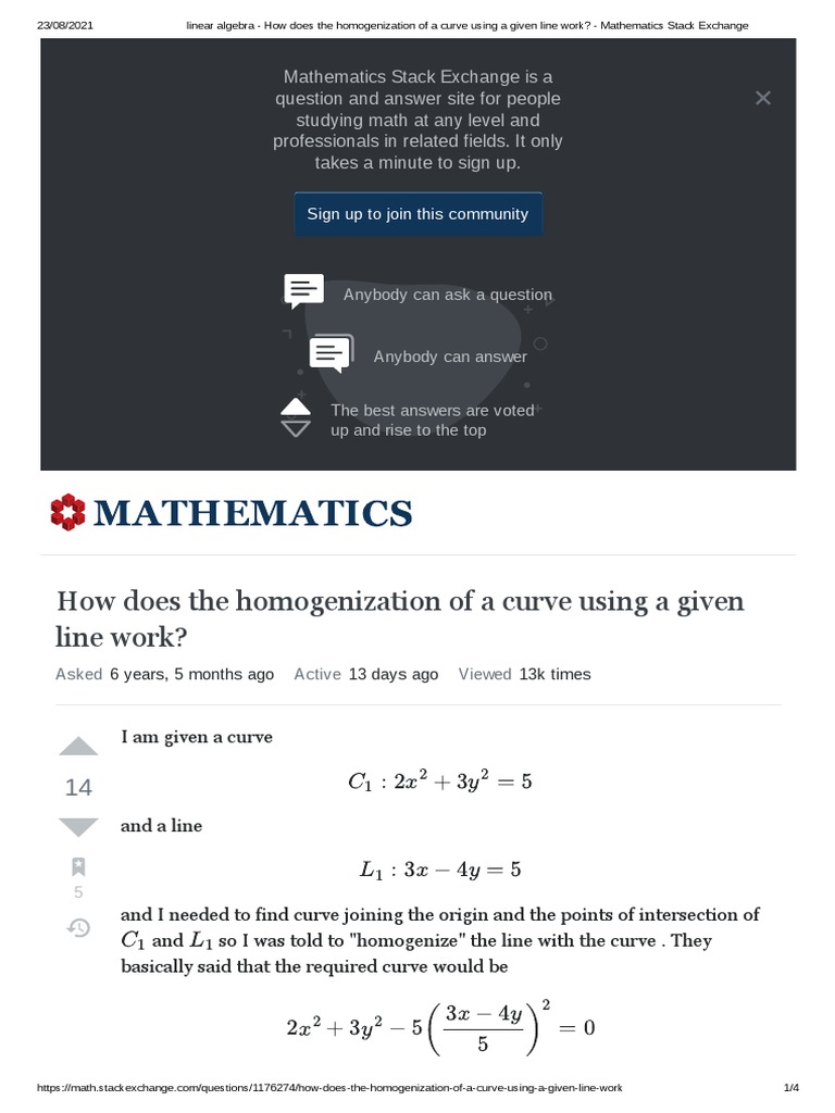 Linear Algebra - How Does The Homogenization of A Curve Using A Given ...
