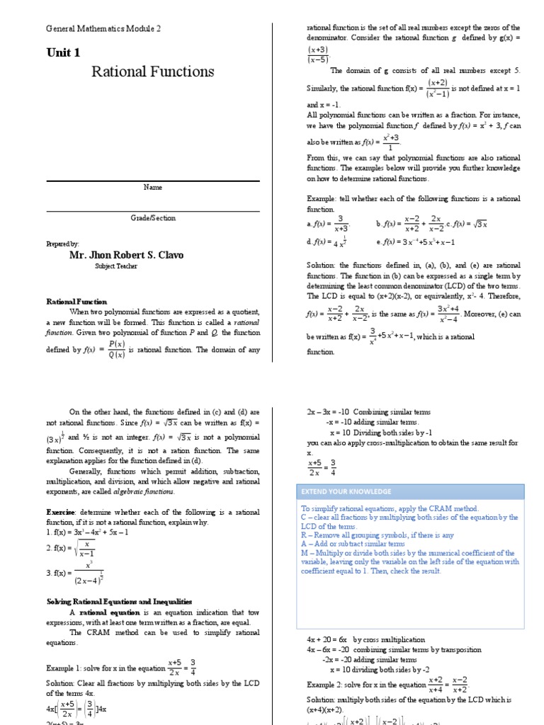 Gen. Math Module 2 | PDF | Equations | Rational Number