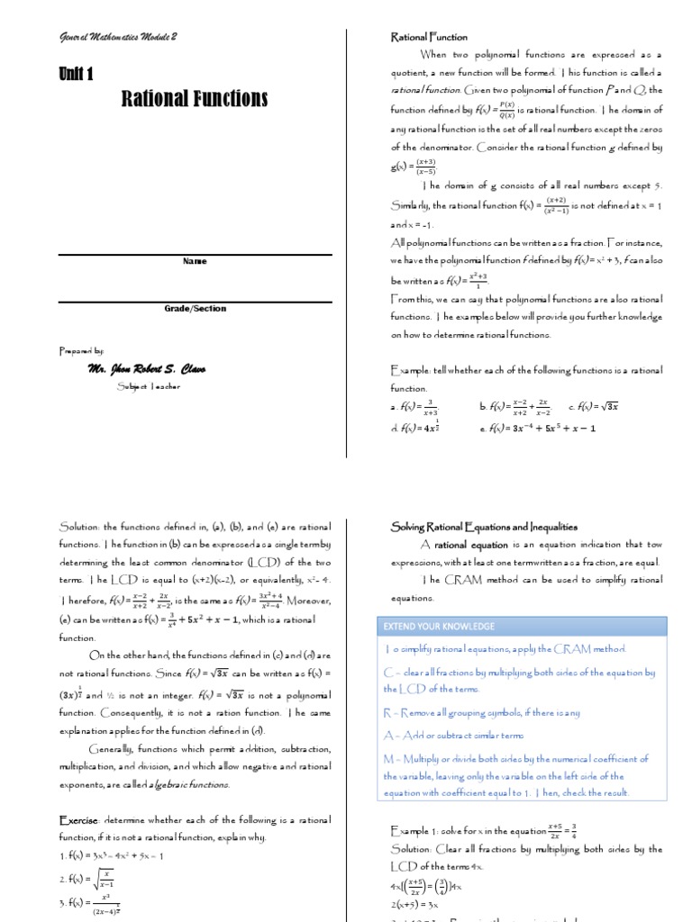 Gen. Math Module 2 | PDF | Equations | Rational Number