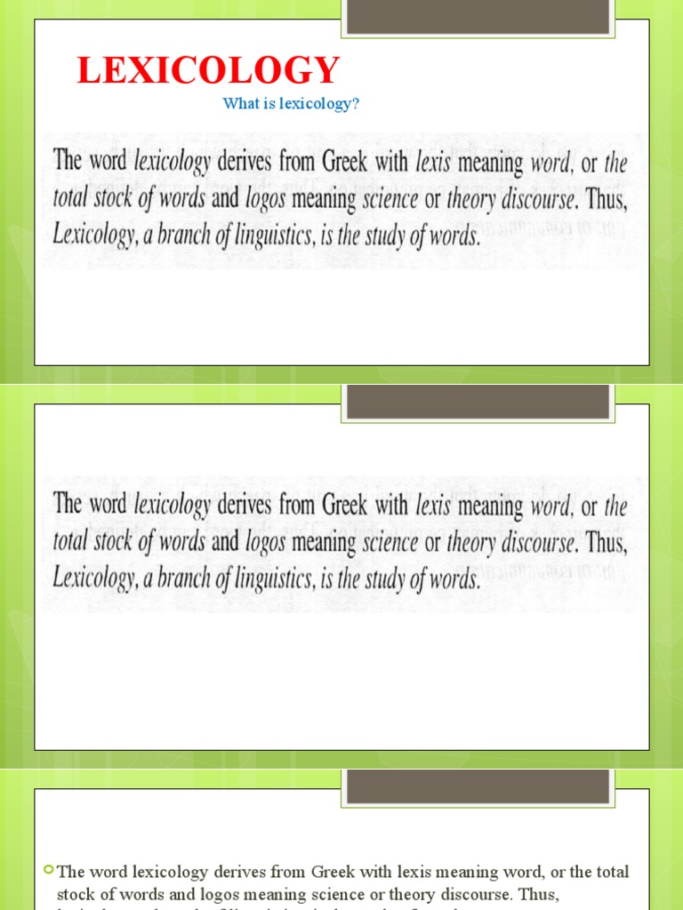 Lexicology-Unit 1 Slide | PDF | Part Of Speech | Word