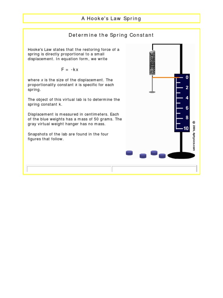 Hookes Law For Springs | PDF | Weight | Mass