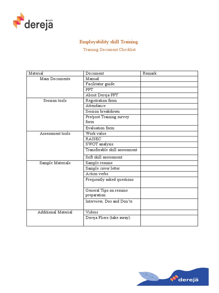 Training Checklist | PDF
