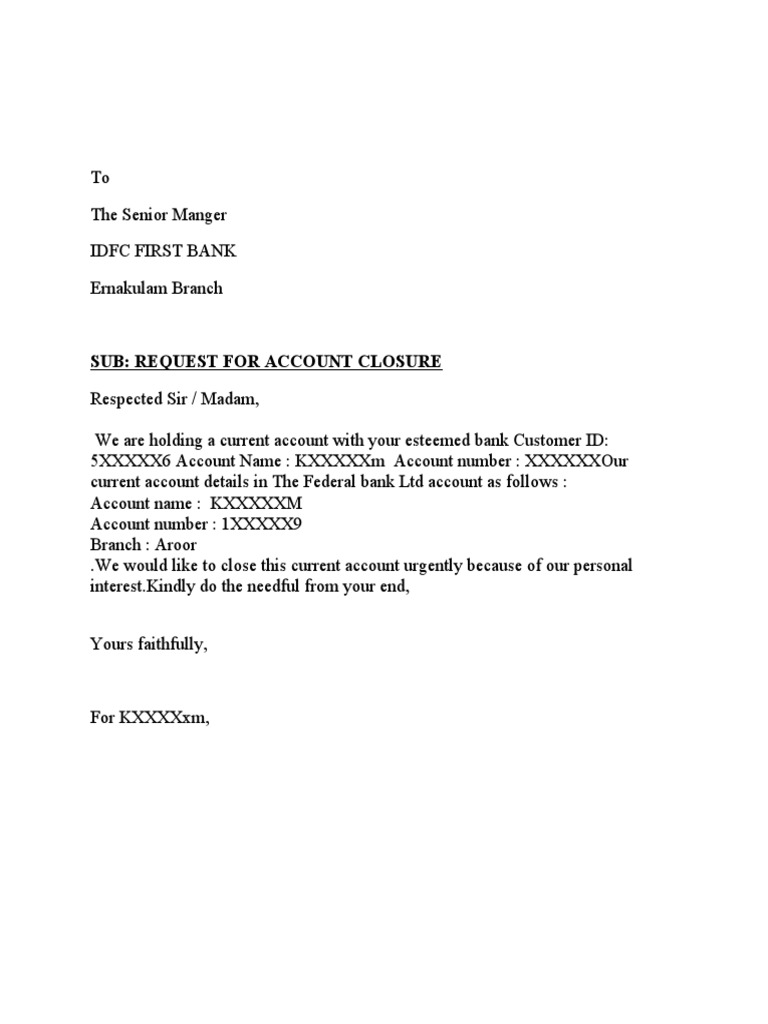 Bank Account Closure Request Leter Sample | PDF