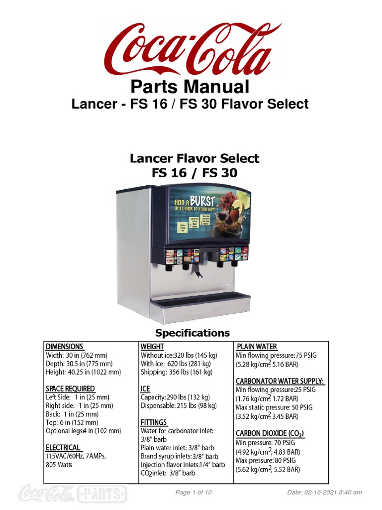 Lancer FS 16 - FS 30 Flavor Select | PDF | Manufactured Goods | Machines