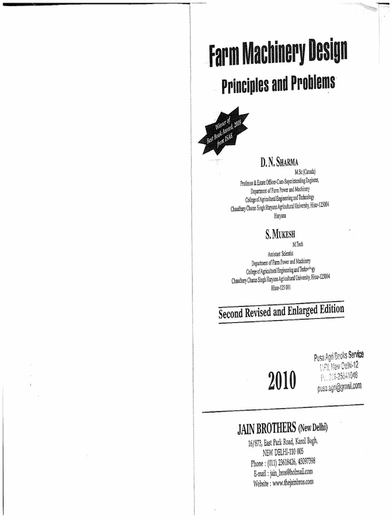 Farm Mechinary Design Principles and Problems Part 1 | PDF