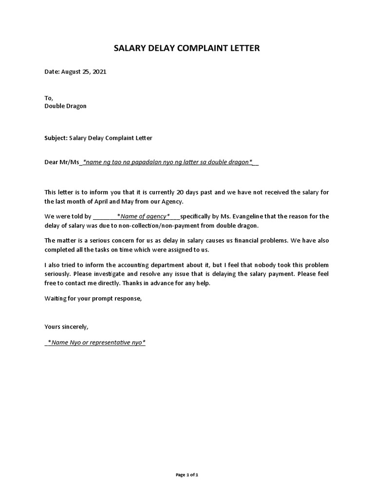 Subject: Salary Delay Complaint Letter | PDF