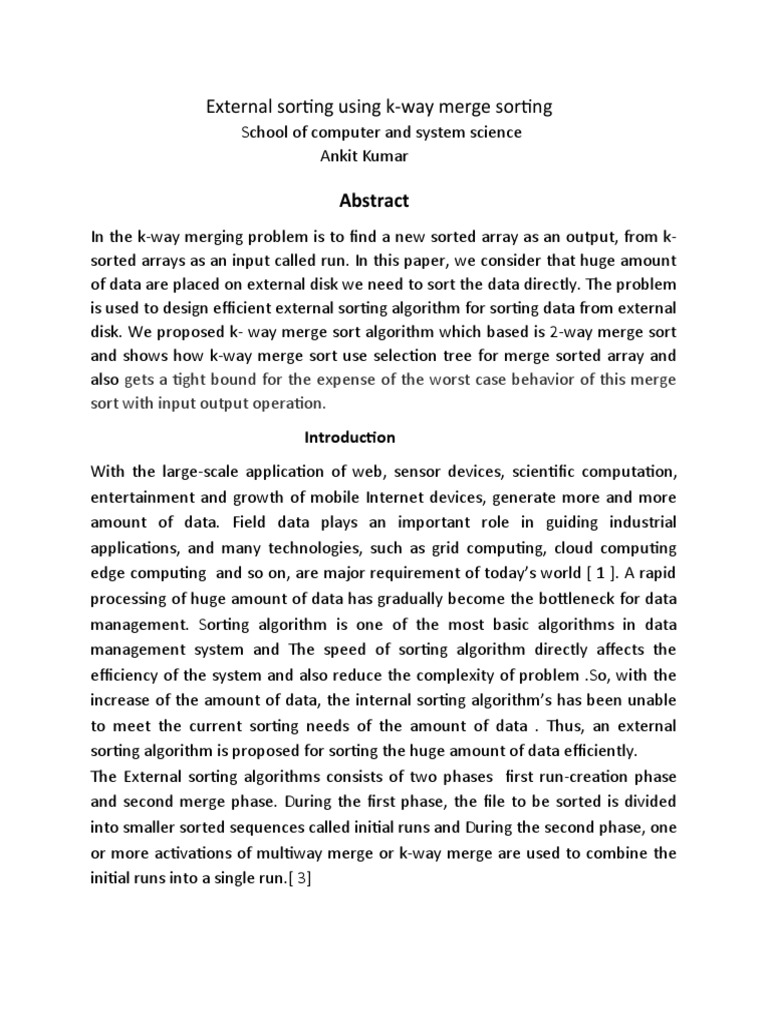External Sorting Using K-Way Merge Sorting | PDF | Input/Output | Computer Data Storage